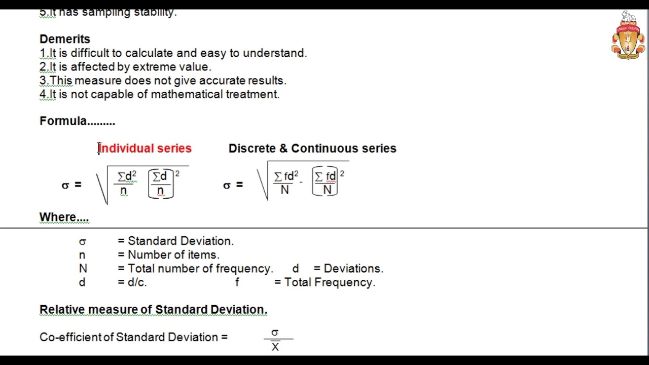 Standard Deviation theory and Q No 1 - YouTube