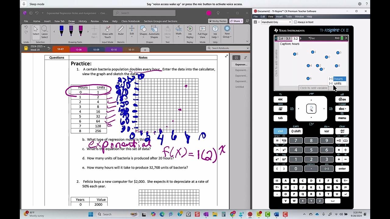 Exponential Regression Notes TI Nspire CX - YouTube