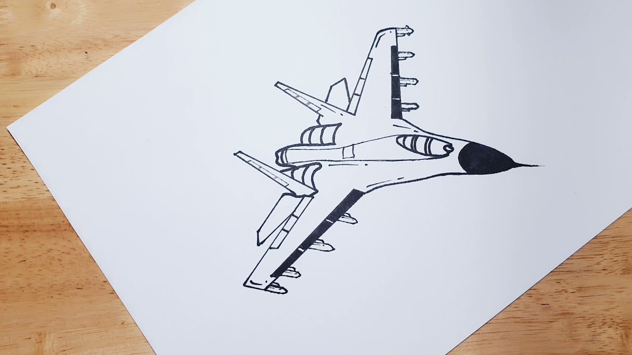 How To Draw A Jet Fighter Airplane Easy Step By Step - Boeing F/A-18E/F ...