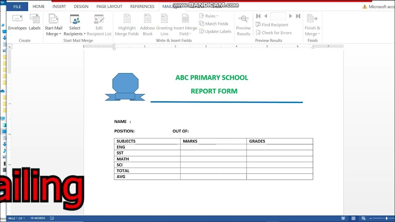 Simple Report Card using Mail Marge - YouTube