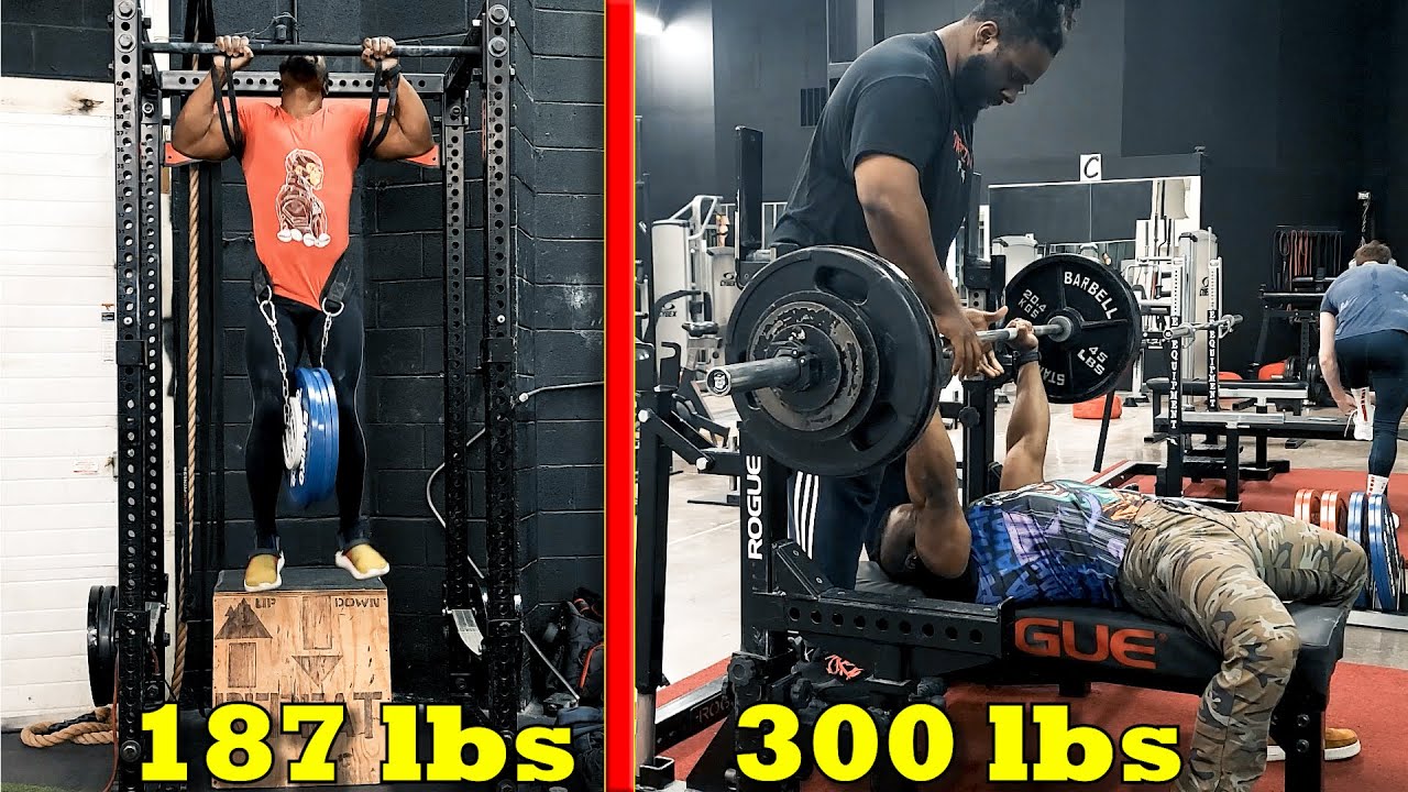 RARE SIGHT! 300 Lbs BENCH PRESS; 187 Lbs Weighted PullUp (Looped ...