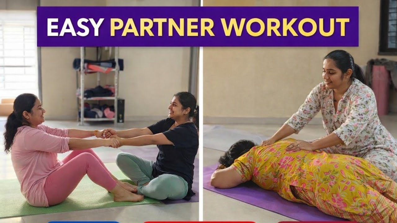 Easy Partner Workout | Anyone Can Follow | Yoga for Beginners & Couples ...