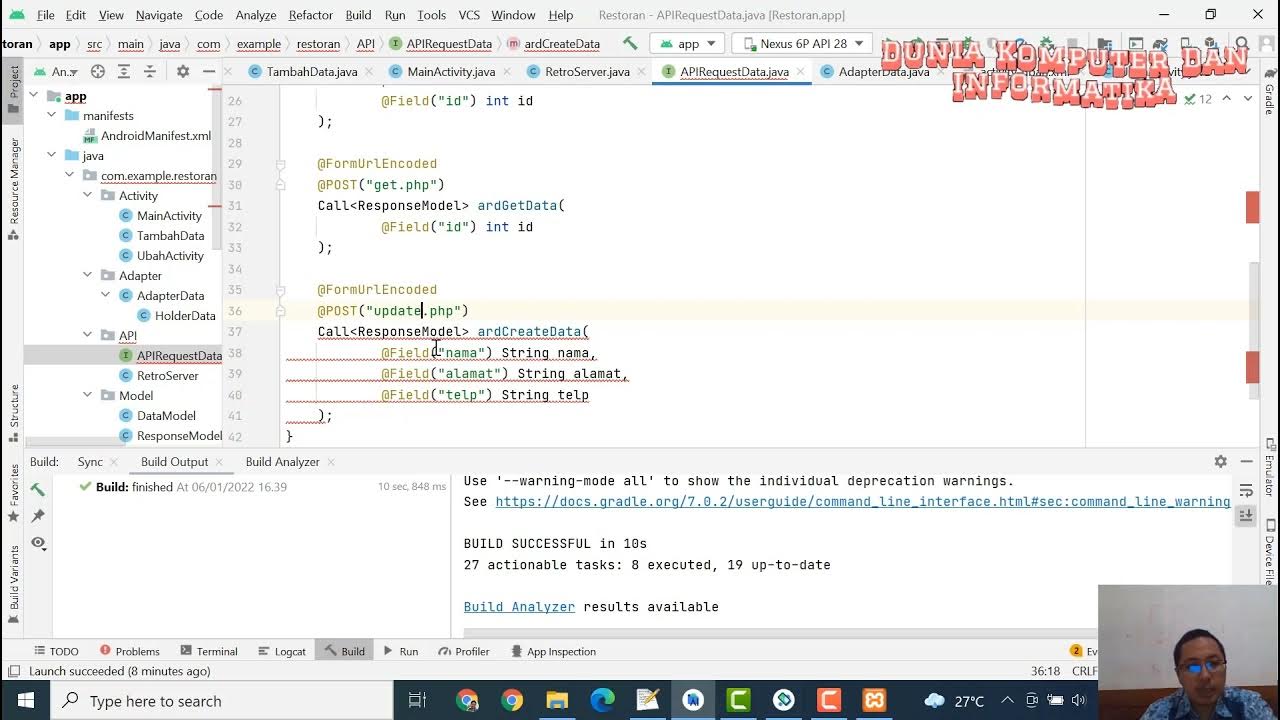 Android Database MySQL Part 7.3 :Menu Ubah Data : Tampil & Simpan Data Yang Diubah ke Database ...