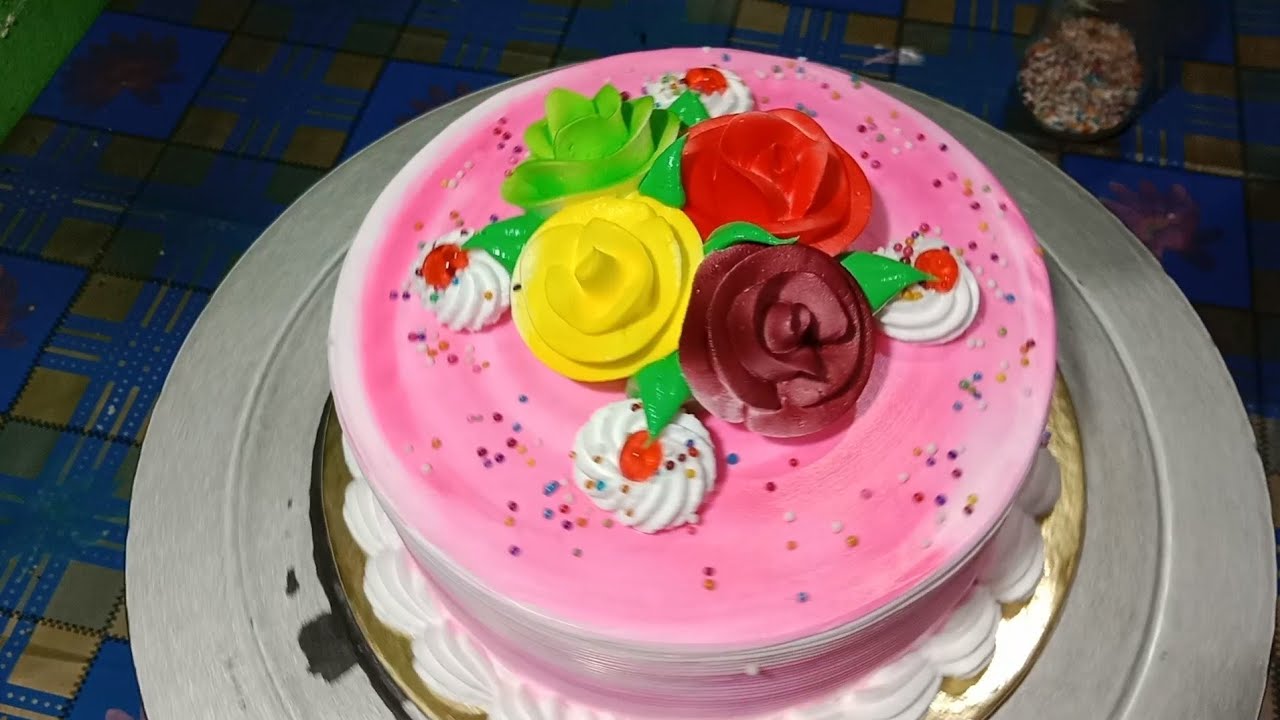 baby pink colour flower cake design unique vanilla cake design - YouTube