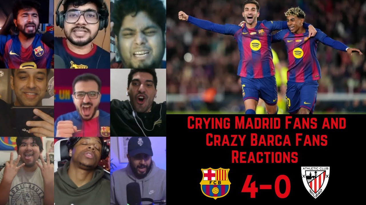 Crying Madrid Fans and Crazy Barca Fans Reactions to BARCELONA 4-0 ...