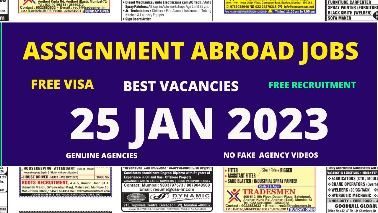 Assignment Abroad Times Today, 25 Jan 2023, Gulf Jobs Vacancies ...