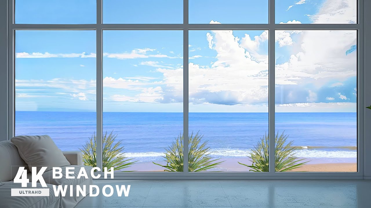 4K Open Window View with Birds Singing & Wave Sounds - Relaxing ...