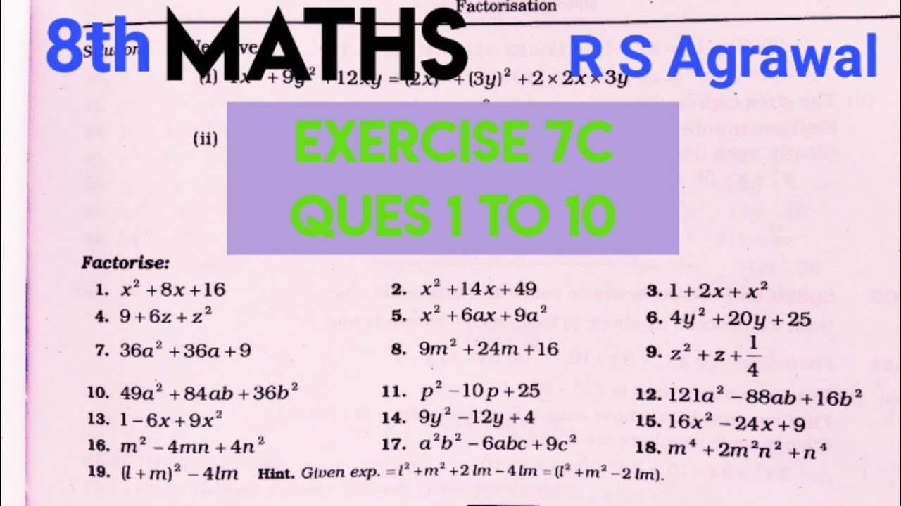 Rs Aggarwal | Rs Aggarwal Class 8 Chapter 7 | Exercise 7c Question 1 To