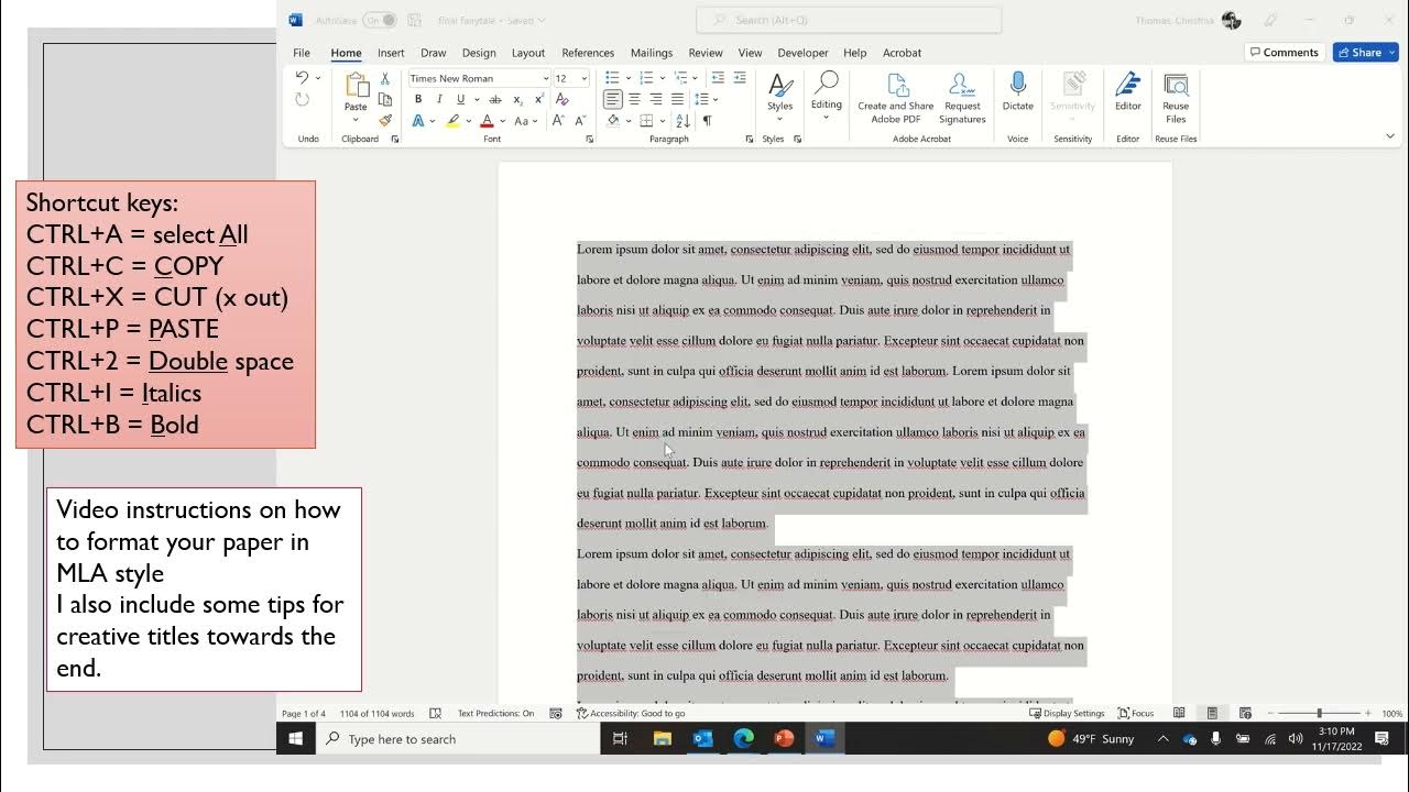 MLA Formatting Basics in Word - YouTube