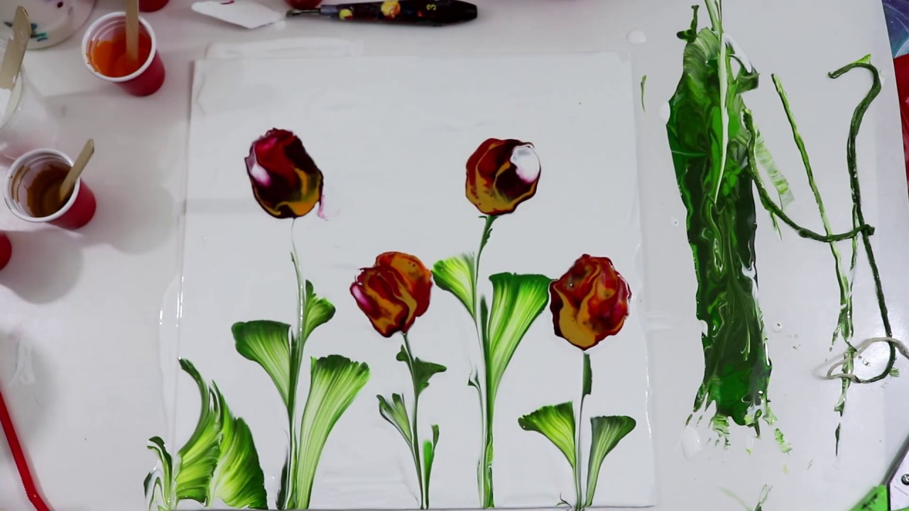 (252) String Pull and Straw Blown Flowers with Arteza Acrylic Paint ...