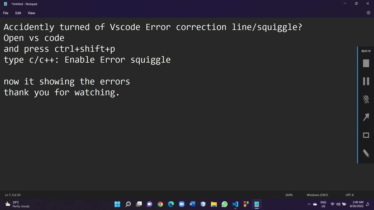 Accidently turned off error correcting line/squiggle on vs code? - YouTube