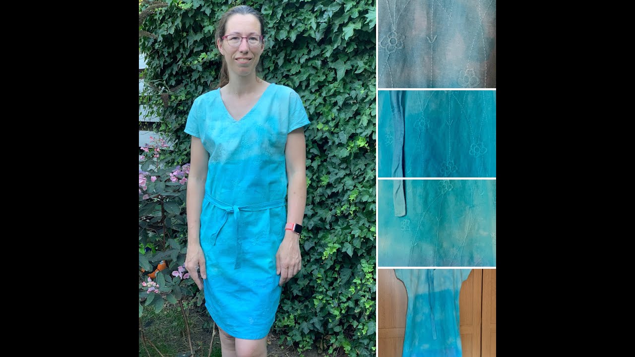 Rea dress jurkje verven in 3 tinten blauw met Dylon verf, katoen stof ...
