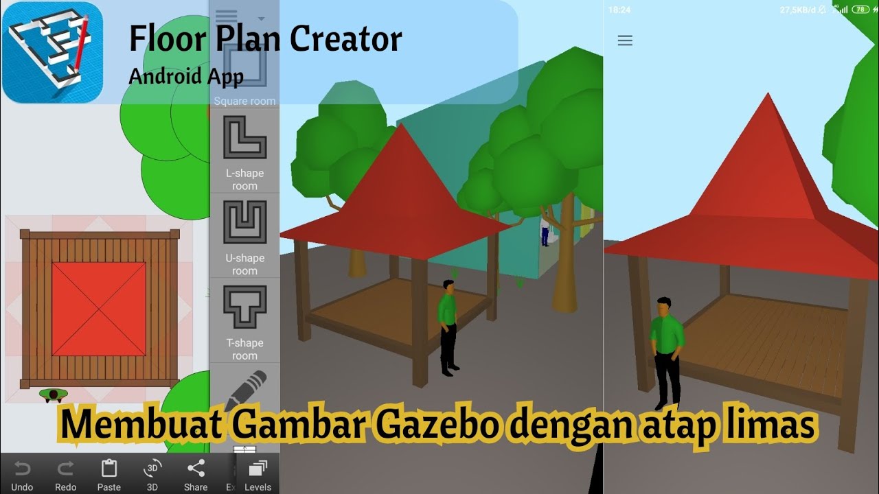 Cara membuat gambar gazebo di aplikasi Floor Plan Creator - YouTube