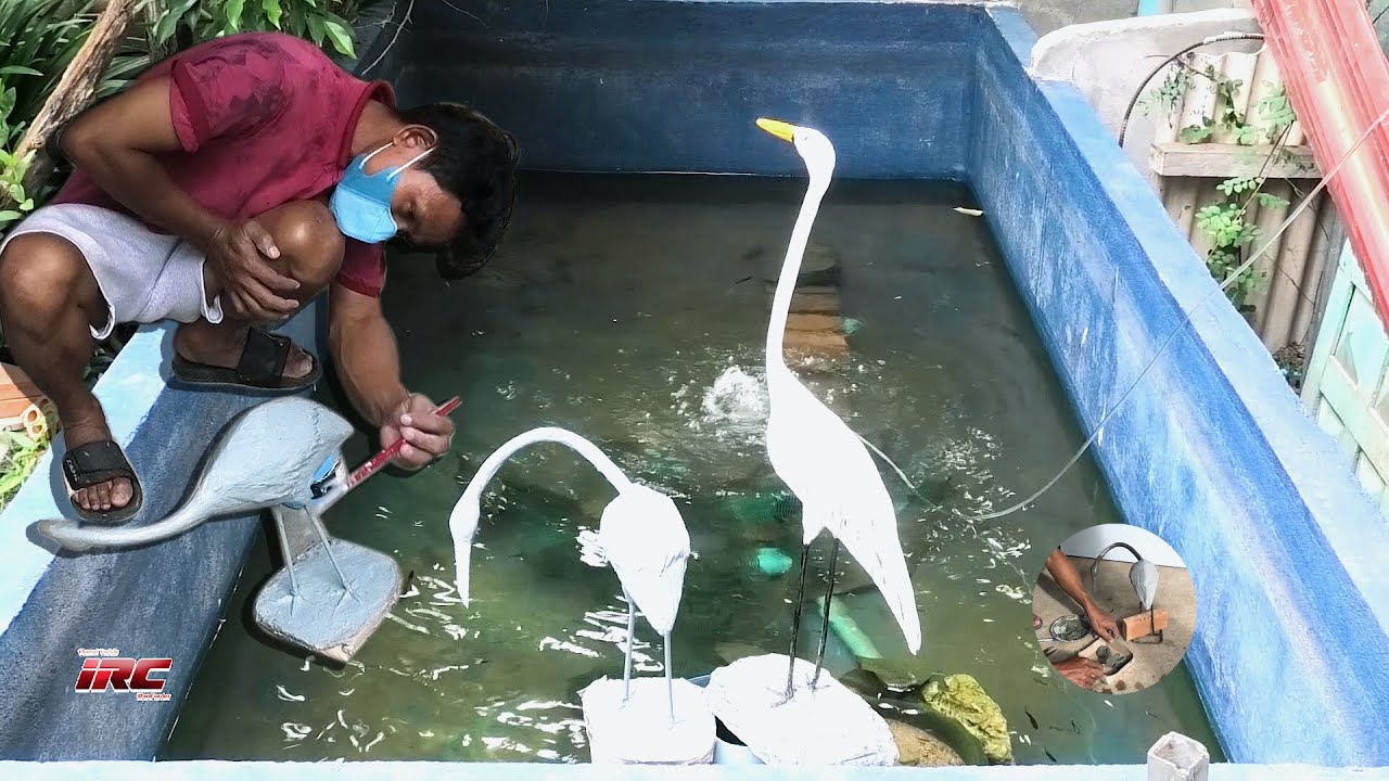 DIY Cement creative Making 2 white Heron fishing in my fish pond from ...