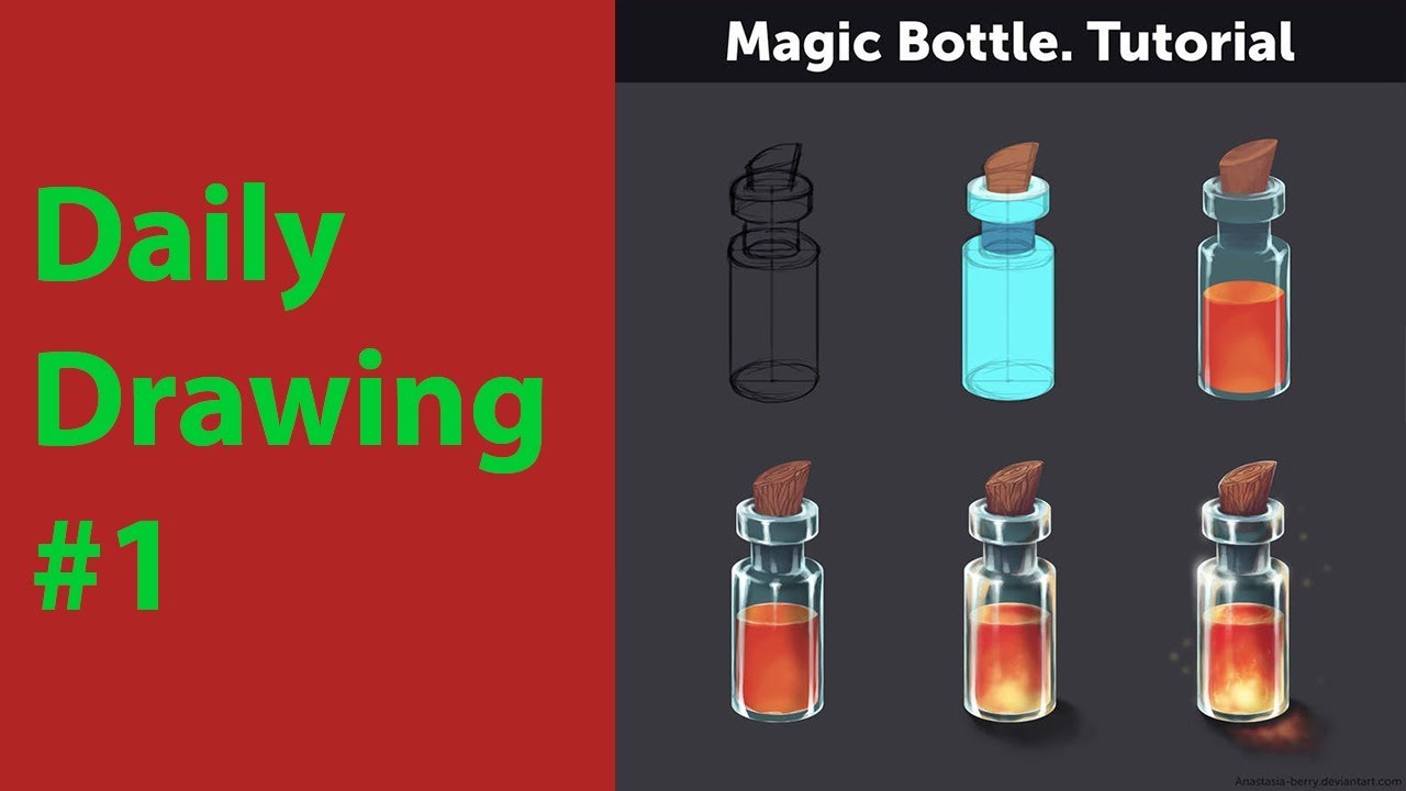 Daily Drawing #1 - How to draw a magic potion bottle from a tutorial ...