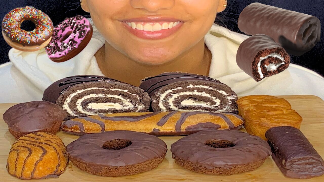 Asmr Eating Donuts Desserts Colorful Cake 케이크 무지개 Sweet Food Mukbang