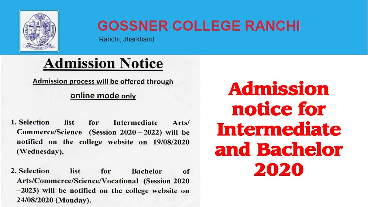 Gossner college ranchi admission notice for intermediate and bachelor ...
