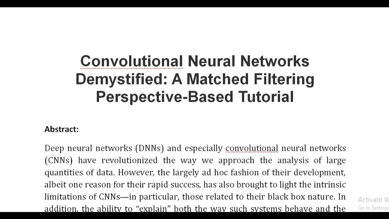 Convolutional Neural Networks Demystified A Matched Filtering Perspective Based Tutorial - YouTube