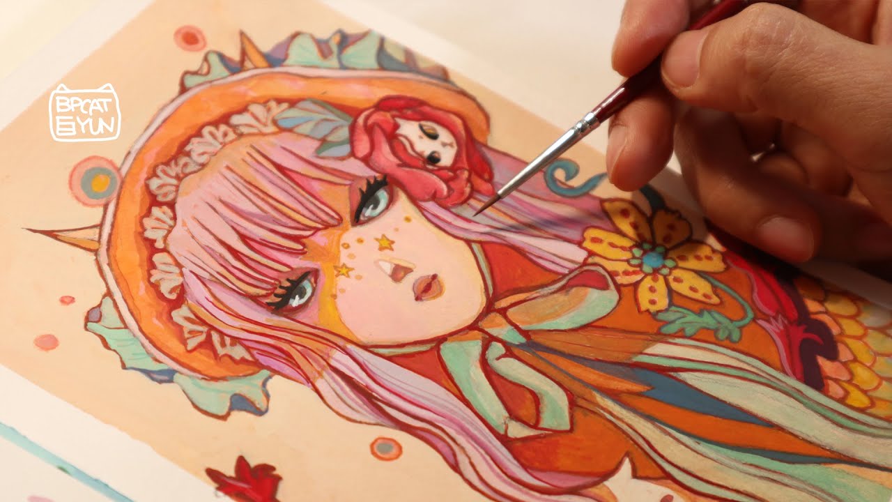 How to conquer the fear of painting_Sketchbook Gouache paintng process ...