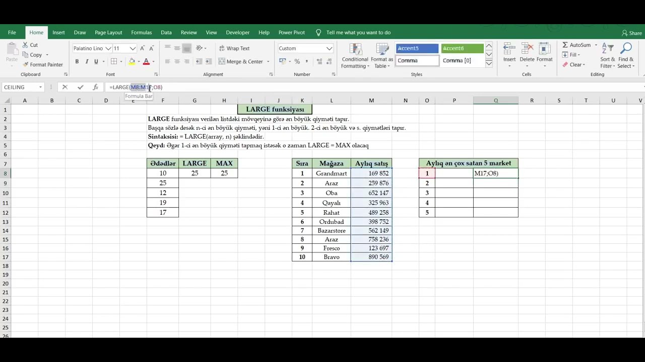 LARGE Function In Excel LARGE Funksiyas YouTube LARGE Function In Excel LARGE Funksiyas YouTube