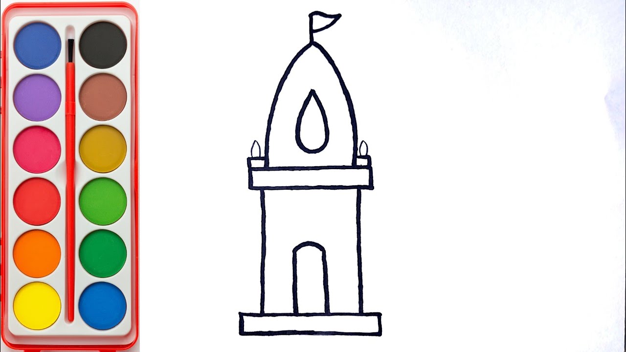 how to draw a temple//drawing and painting of Ram Mandir//easy drawing ...