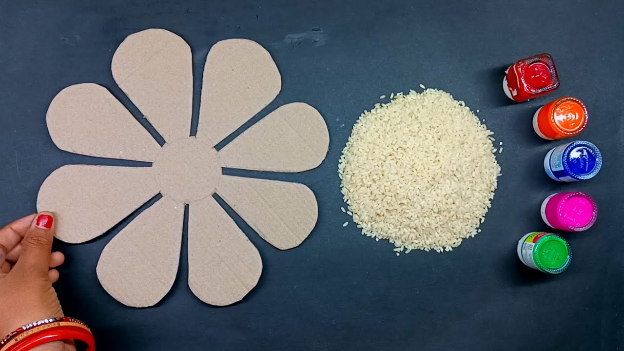 Beautiful Flower Wall Hanging Craft Using Rice / Paper Craft For Home ...