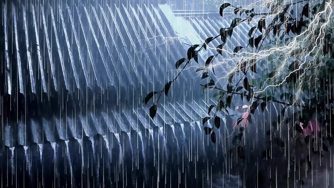 Stormy Night Rain Sleep Sounds | Torrential Rainstorm on Tin Roof with ...