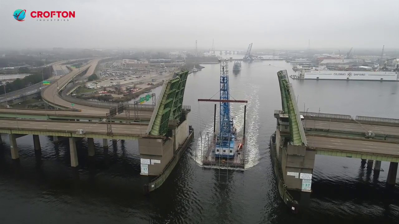 85-Ton Floating Crane Derrick Transports Big Top - YouTube