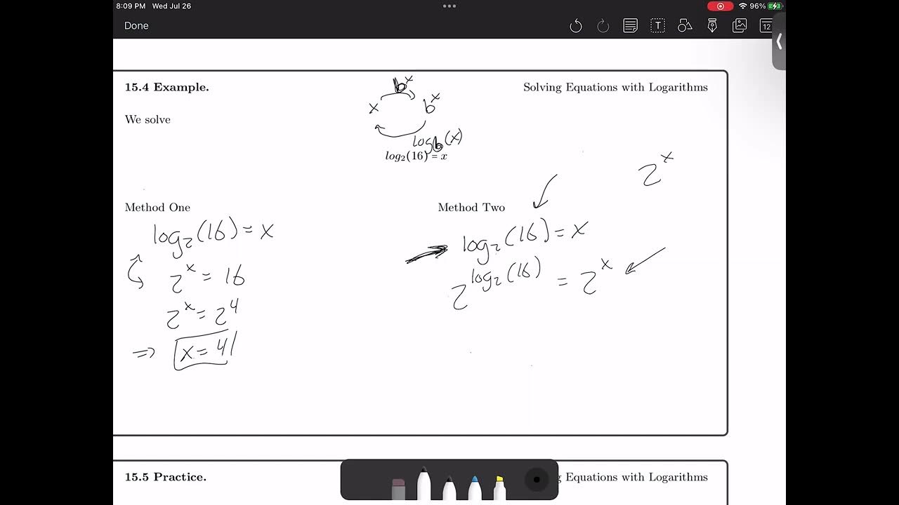 Example 15.4 (Solving Logarithms) - YouTube