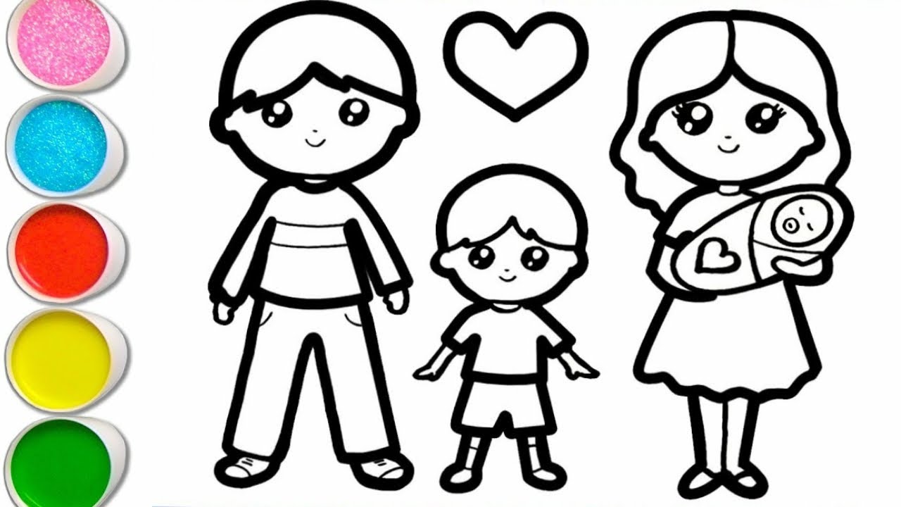 How to Draw ( Father, Mother and 2 Children )- Colouring For Kids ...
