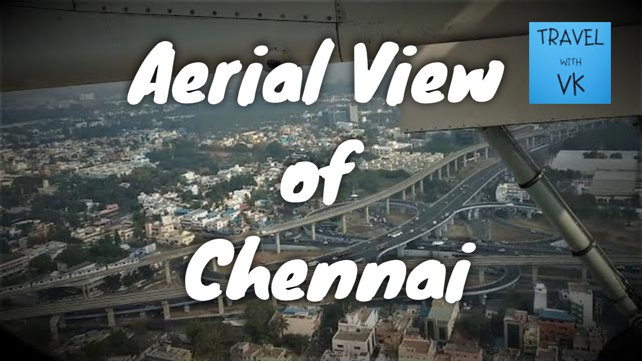 Aerial view of Chennai city and landing gear action at Chennai Airport ...