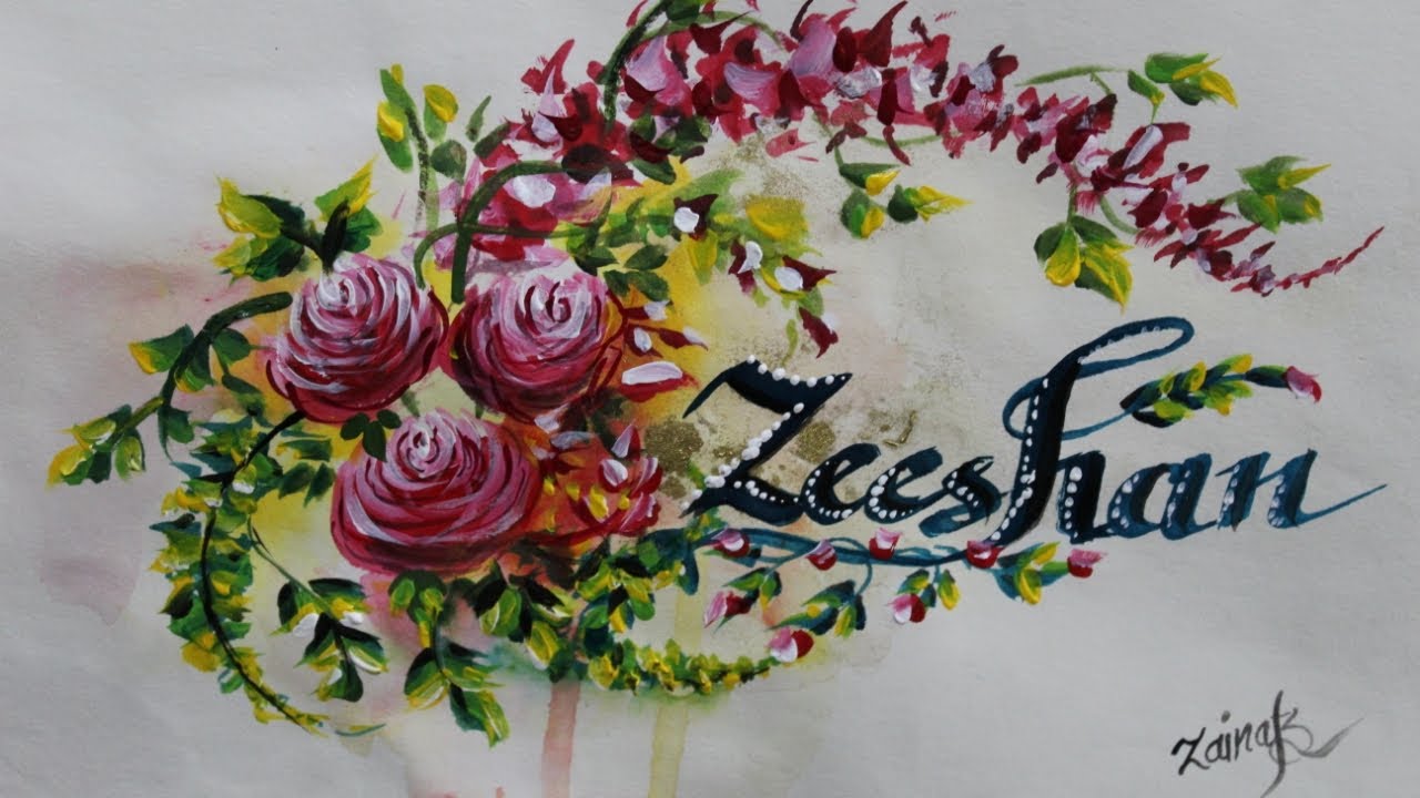 Easy watercolor background and Calligraphy | ZEESHAN | - YouTube