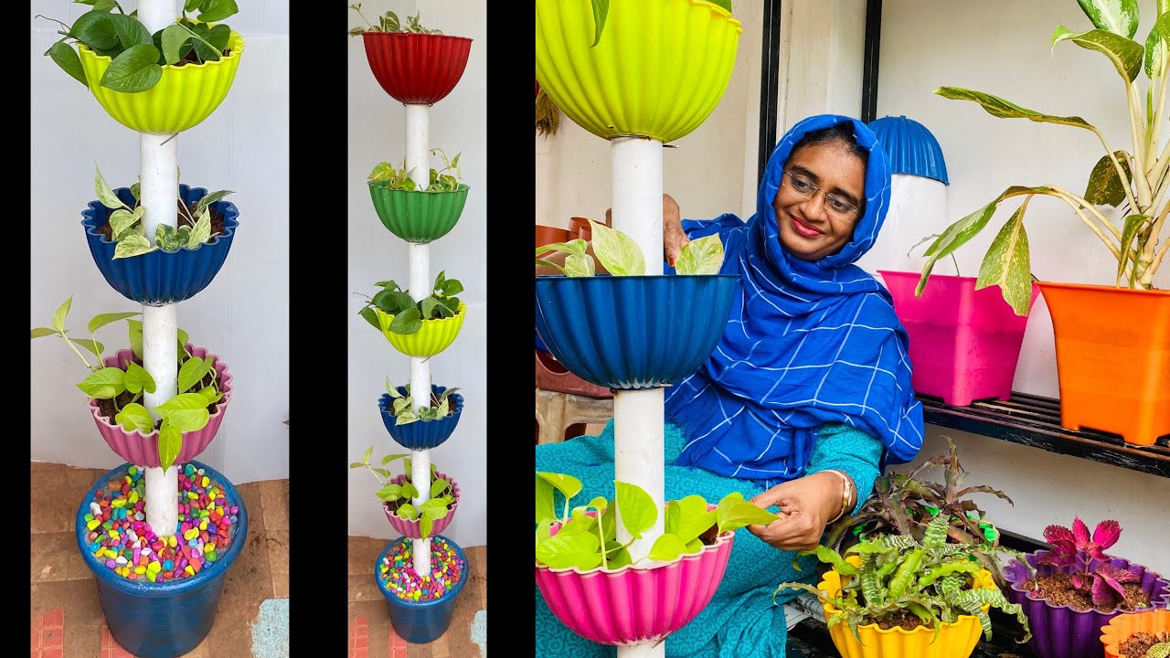 How to make color full Tower garden plant pots using Pvc pipe # ...