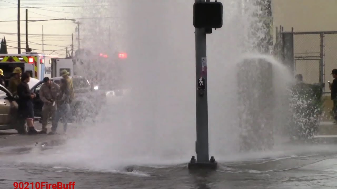 Sheared Hydrant after a Three Car Crash in Florence-Graham - YouTube
