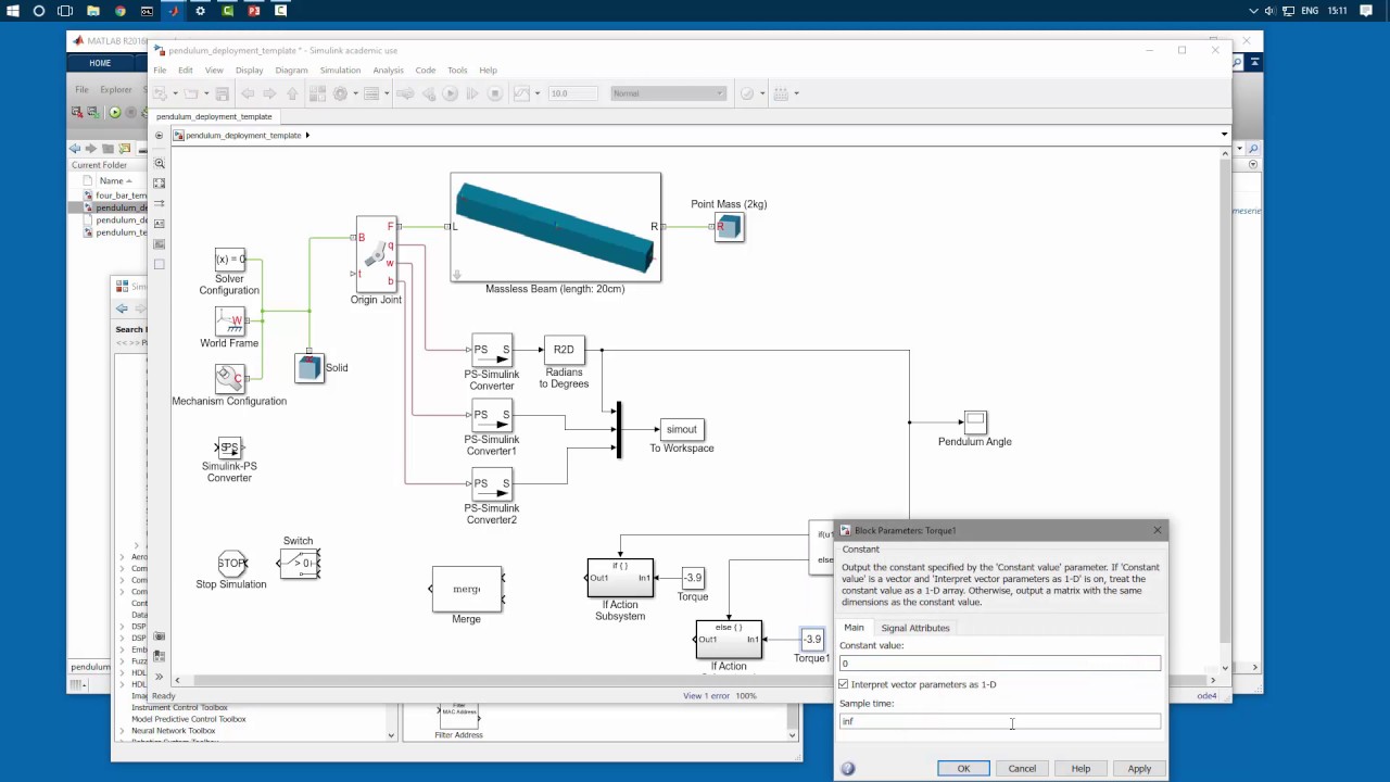 Mechanism Design - Simulink - Pendulum Deployment Demo - YouTube
