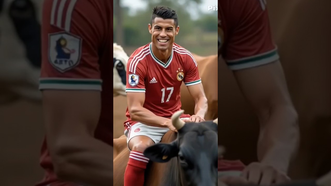 ronaldo sitting on cow 🐄🐮#football #footballshorts #funny #messi # ...