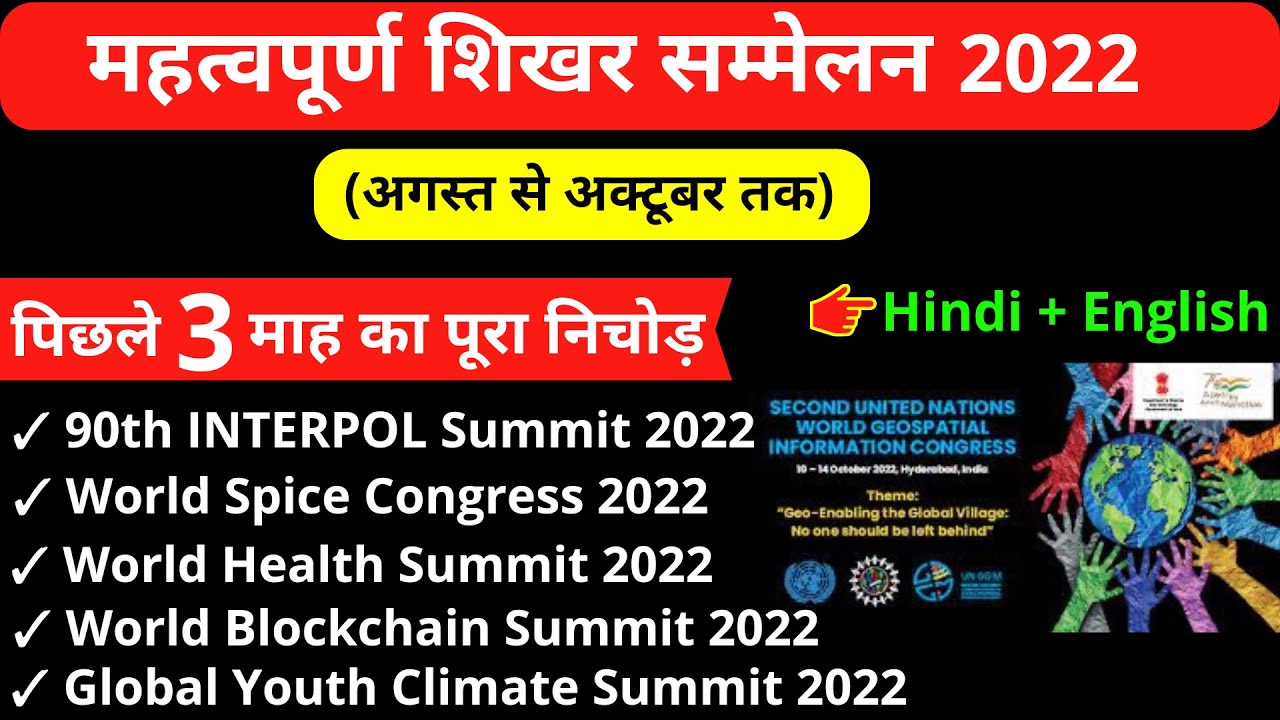 महत्वपूर्ण शिखर सम्मेलन 2022 | Important Summit and Conference 2022 ...