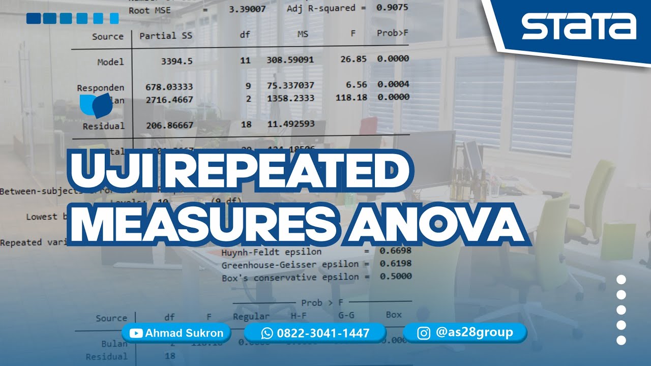 TUTORIAL STATA : UJI REPEATED MEASURES ANOVA STATA ‼️ - YouTube