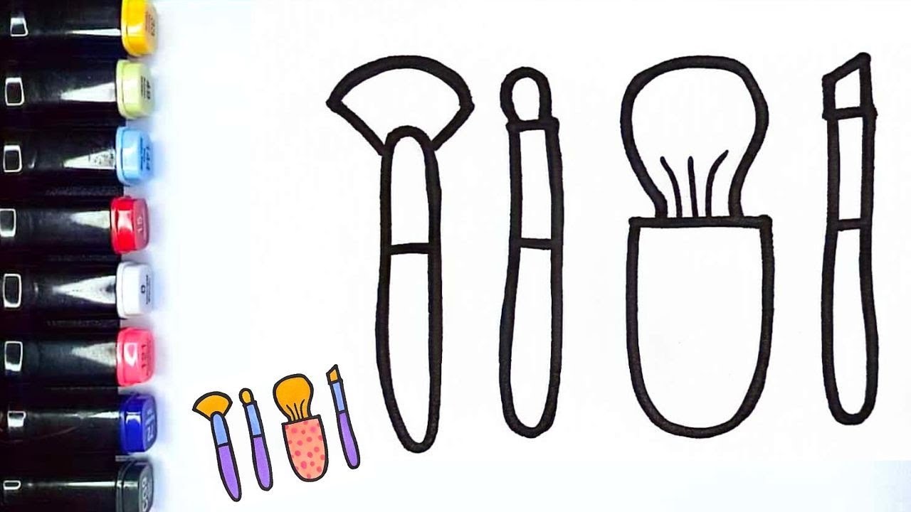How to Draw a Cute Make Up Brushes | SUPER EASY DRAWING FOR KIDS - YouTube