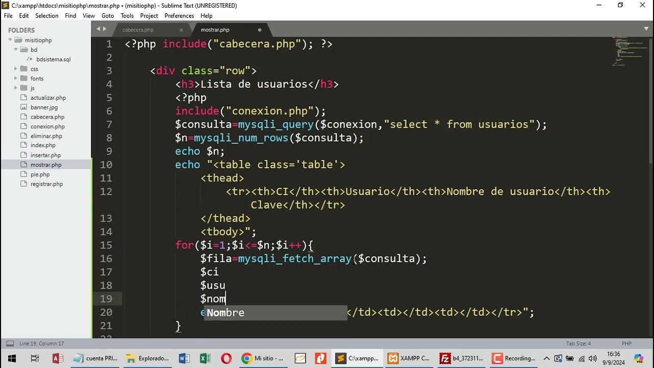 CRUD PHP MYSQL Clase 5 - SELECT Mostrar registros - YouTube