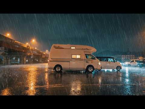 [Car camping in heavy rain] Anxiety. Heavy rain late at night. [DIY Hiace campervan]