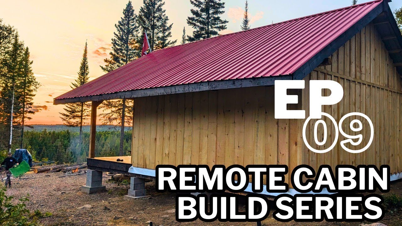 OFF GRID CABIN BUILD EP 09 | Cabin Finishing | Porch Fire | Moose Hunt ...