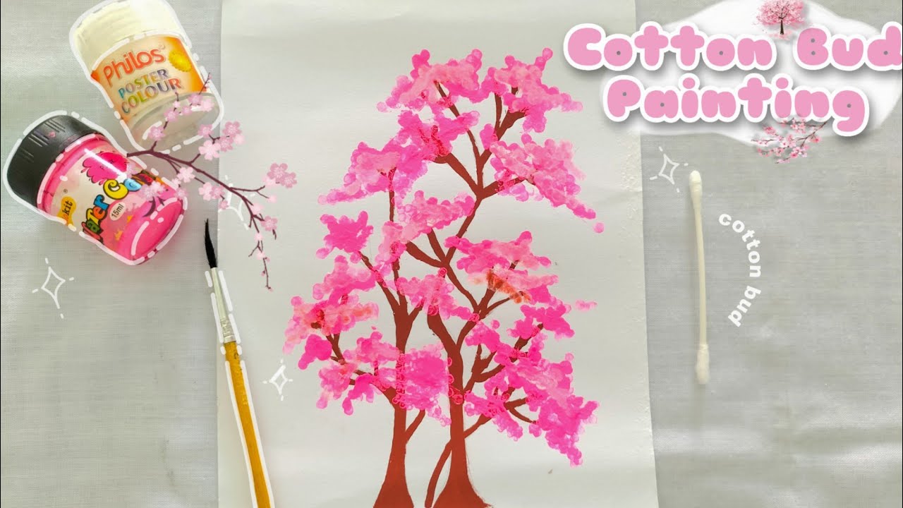 The Pink Tree|Cotton Bud Painting| Cara melukis pohon menggunakan ...