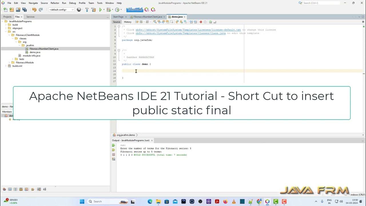Apache NetBeans IDE 21 Tutorial - Short Cut to insert public static final - Psf + Tab key - YouTube