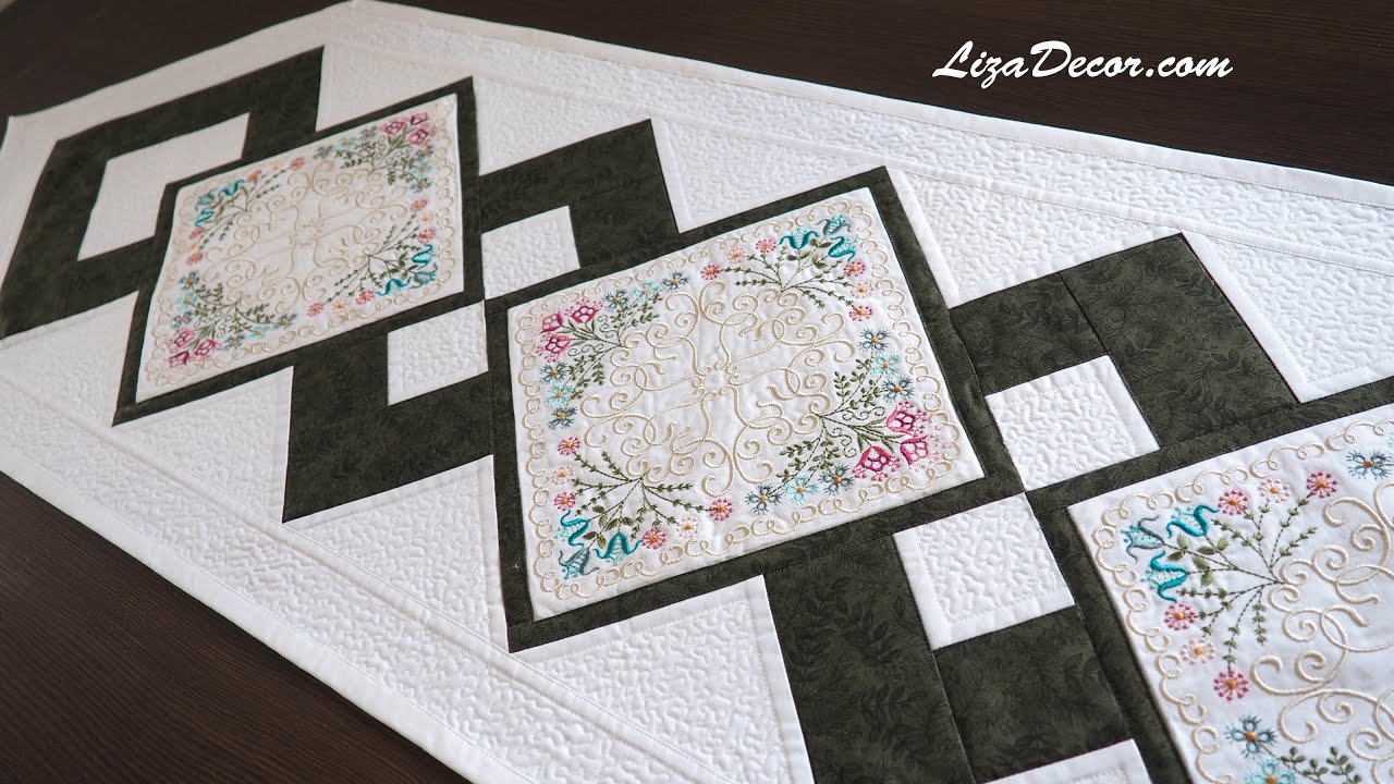 Sewing patchwork tablecloth with embroidery. #lizadecor Size145x40cm ...