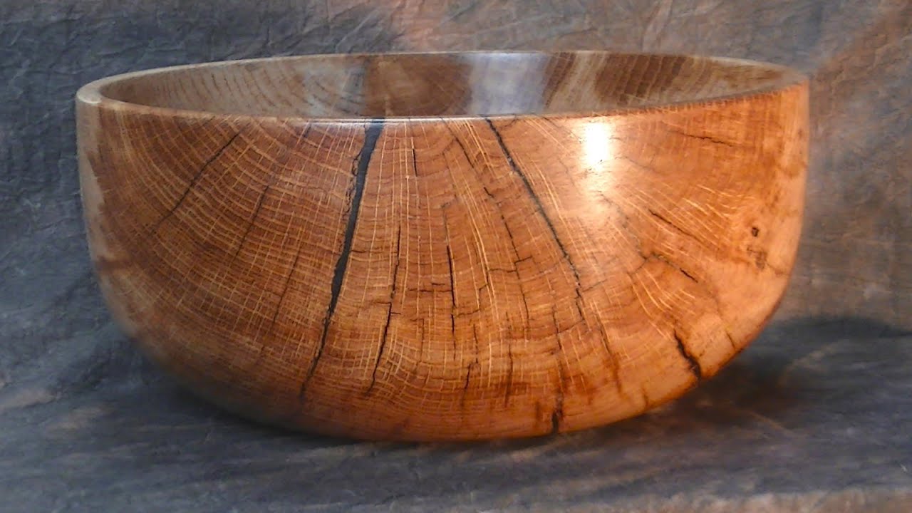 woodturning a large oak bowl - YouTube