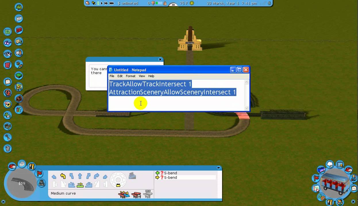 RCT3 - Tutorial - AttractionSceneryAllowSceneryIntersect - YouTube