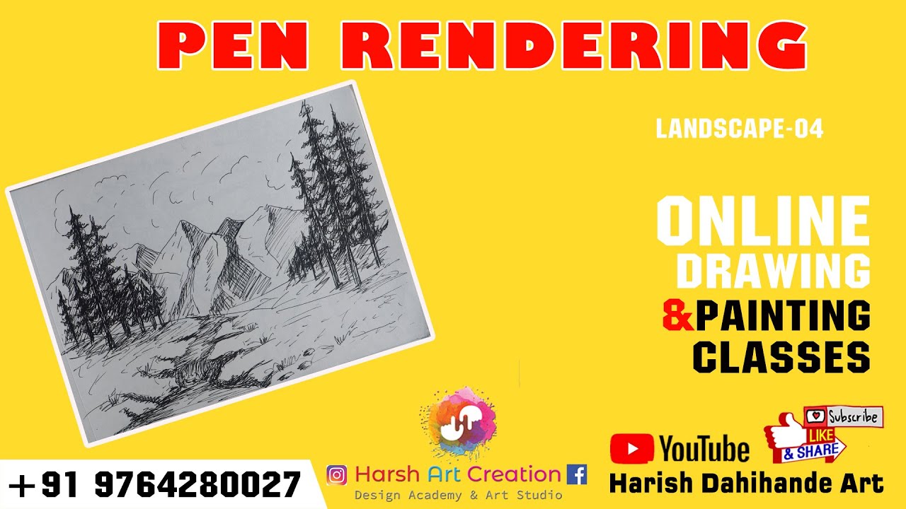 06 Pen rendering || Landscape 04 || step by step pen drawing - YouTube
