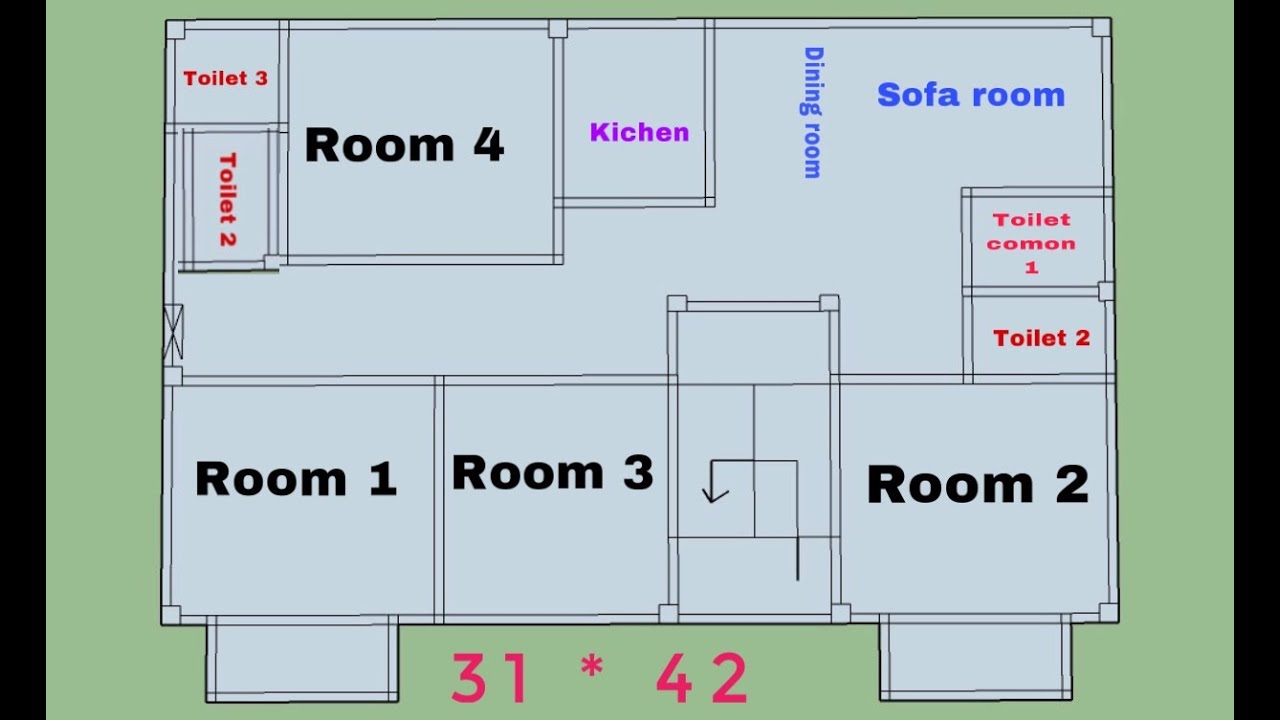 31' x 42' = 1302 square feet 2D Floor plan. - YouTube