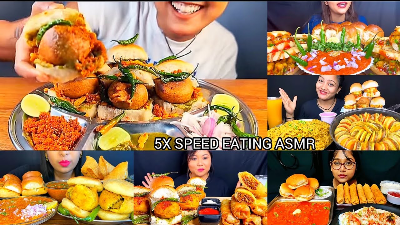 EATING SPICY VADA PAV,SPRING ROLL, SAMOSA,CHOLLE KULCHE/INDIAN STREET ...